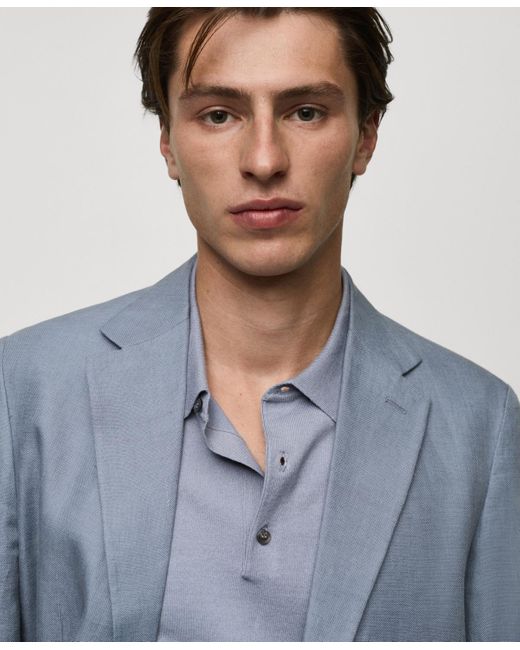 Mango Herringbone Linen Suit Jacket in Blue for Men | Lyst