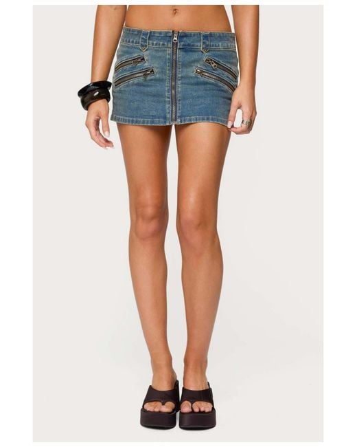 Edikted Ronan Zip Up Denim Mini Skort in Blue | Lyst