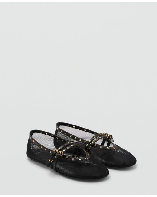 Mango Strap And Buckle Detail Mesh Ballet Flats in Black | Lyst