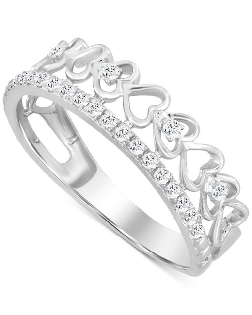 Macy's Diamond Heart Link Double Row Ring (1/5 Ct. T.w. in White | Lyst