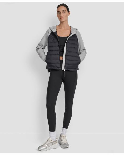 DKNY High Low Hem Scuba Mixed Quilted Puffer Jacket in Gray | Lyst