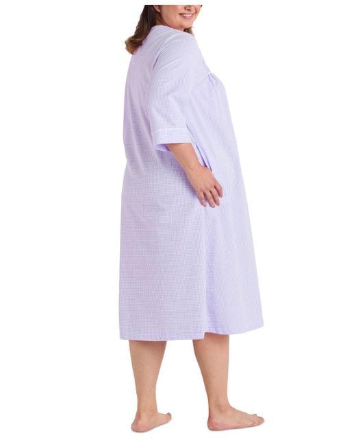 Miss Elaine Plus Size 3/4-sleeve Zip-front Seersucker Robe in Purple | Lyst