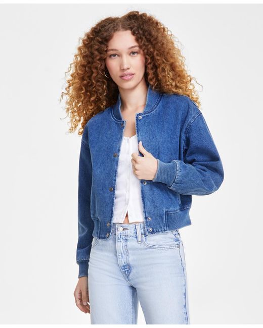 Levi's Ribbed-edge Cropped Bomber Jacket in Blue | Lyst