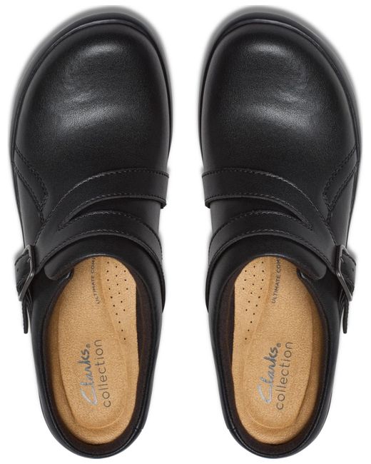 Clarks Angie Braley Round Toe Mules in Black | Lyst