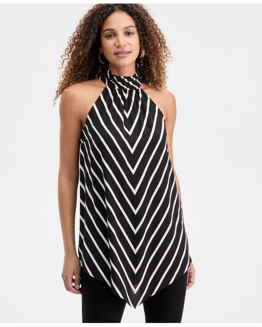 INC International Concepts Printed Point-hem Halter Top in Black | Lyst