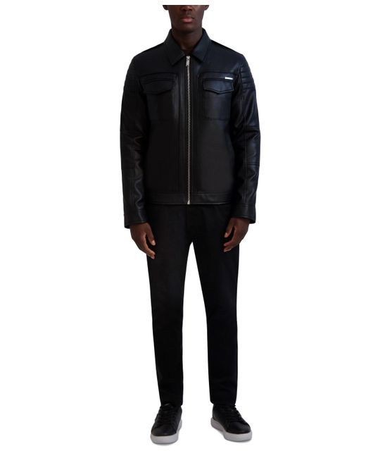 Karl Lagerfeld Faux-leather Full-zip Trucker Jacket in Black for Men | Lyst