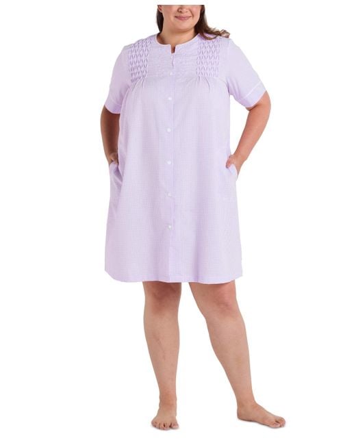 Miss Elaine Plus Size Short-sleeve Seersucker Robe in Purple | Lyst