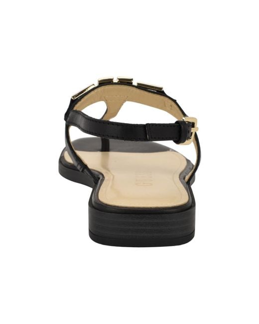 Guess Reality Slingback G-elite T-strap Flat Sandals in Black | Lyst