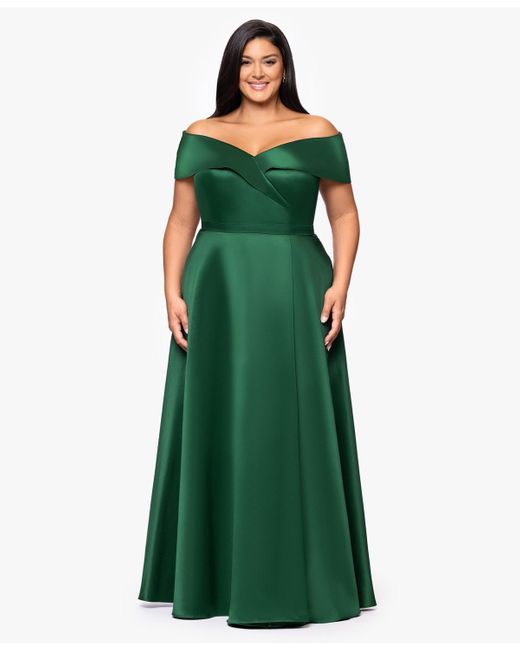 Xscape Plus Size Satin Off-the-shoulder Gown in Green | Lyst