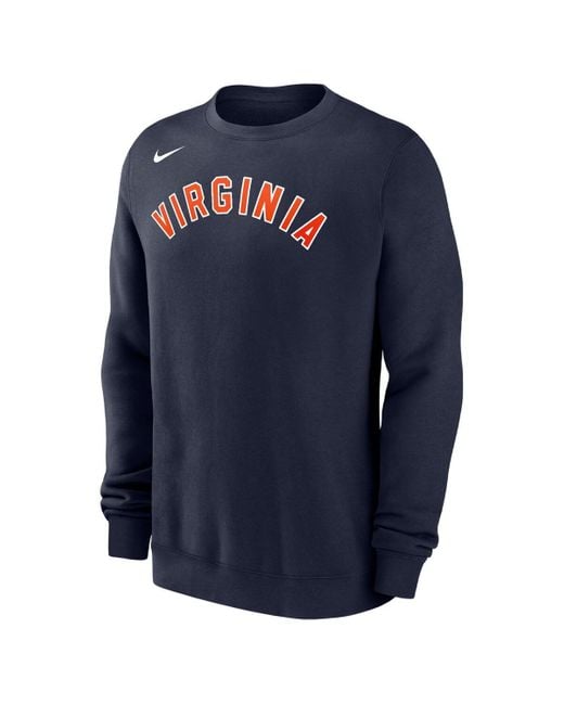 Nike Virginia Cavaliers Arched Logo Club Fleece Pullover Sweatshirt in ...