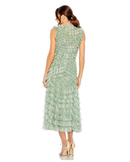 Mac Duggal High Neck Micro Ruffle Dress in Green | Lyst