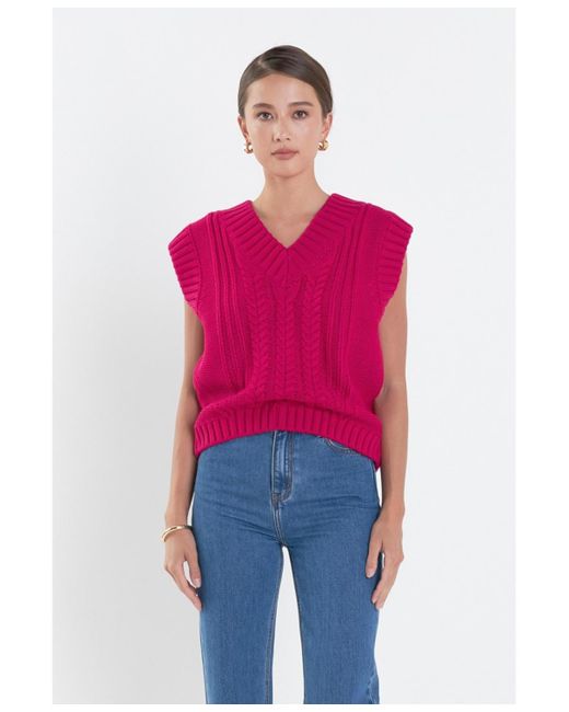English Factory Cable Knit Vest in Red | Lyst