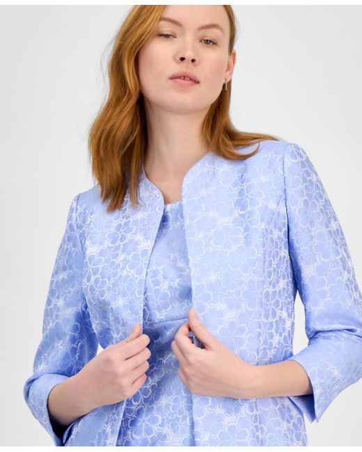 Kasper Open-front Floral Jacquard Topper Jacket in Blue | Lyst