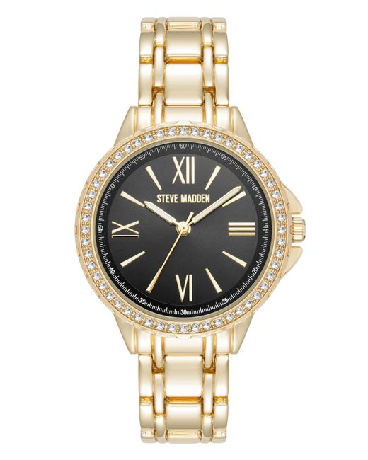 Steve Madden Charming Black And Gold-tone Alloy Metal Bracelet Watch in ...