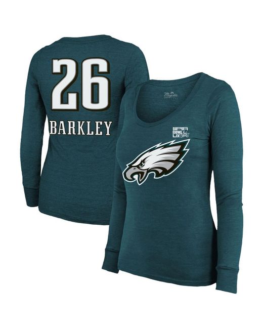 Majestic Saquon Barkley Philadelphia Eagles Super Bowl Lix Player Name Number Tri-blend Long ...