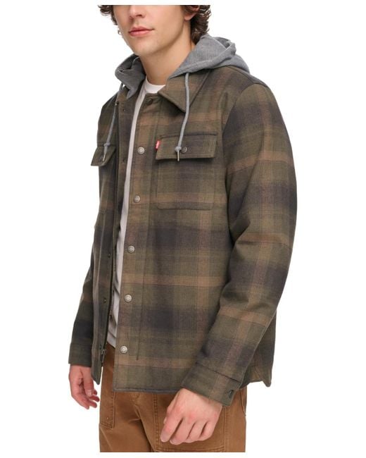 Levi's Faux Sherpa Lined Flannel Shirt Jacket in Brown for Men | Lyst