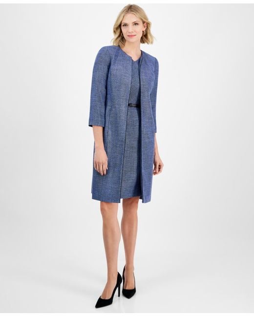 Kasper Piping-trim Tweed Topper Jacket in Blue | Lyst