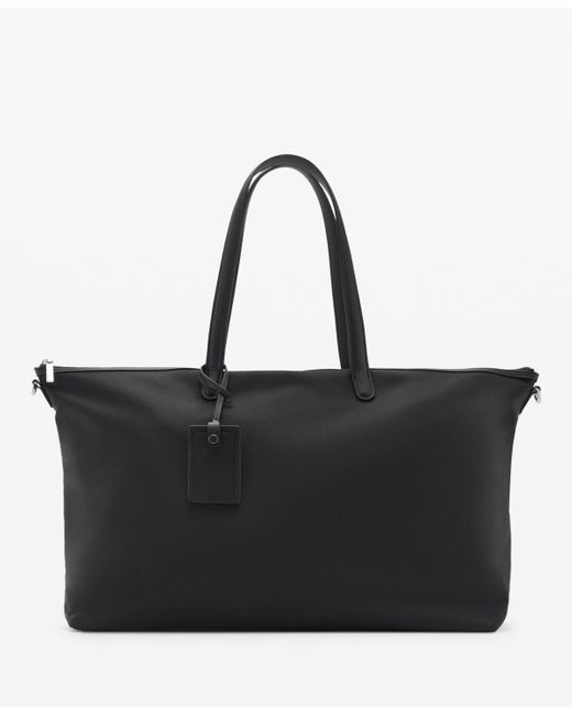 Mango Large Nylon Shopper Bag in Black | Lyst