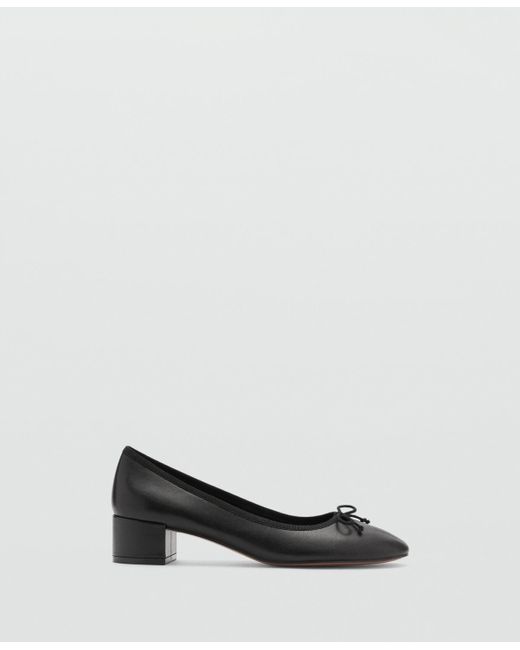 Mango Bow Leather Heel Shoes in Black | Lyst