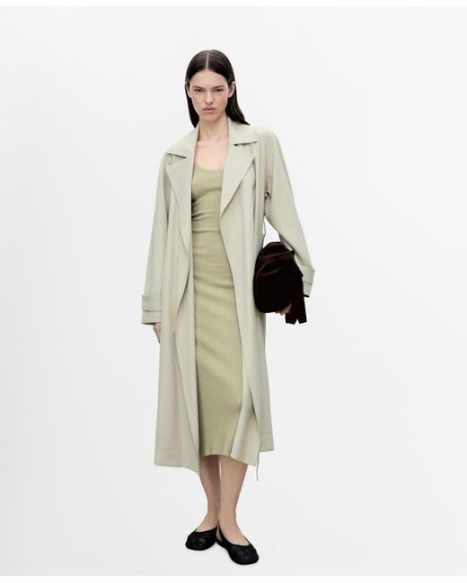 Mango Ribbed Knit Midi Dress in Green | Lyst