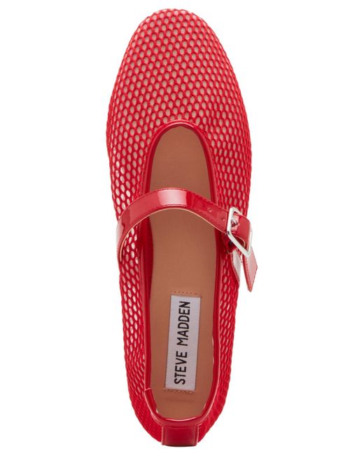 Steve Madden Dreaming Mesh Mary Jane Flats in Red | Lyst