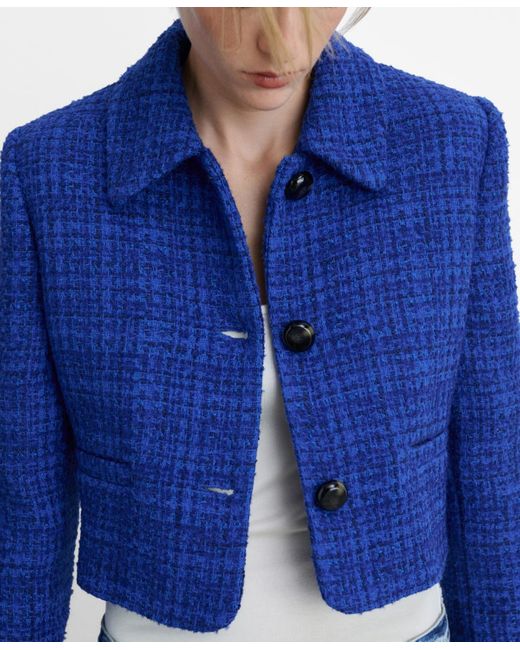 Mango Buttons Detail Tweed Jacket in Blue | Lyst