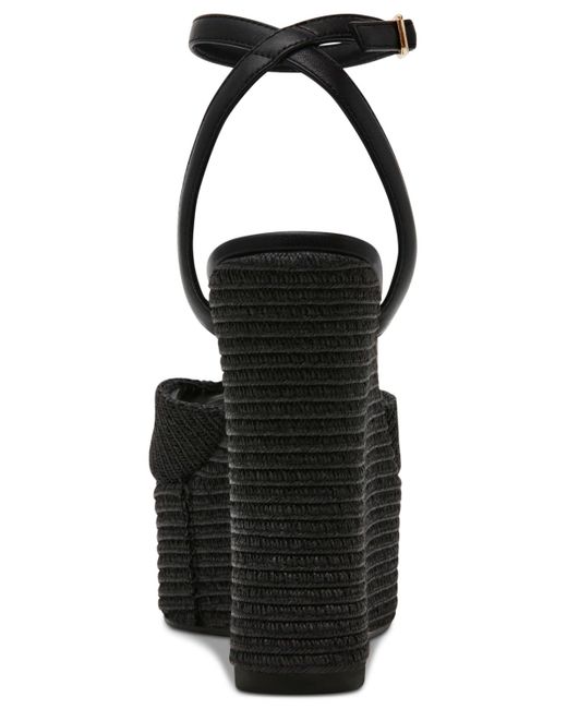 Steve Madden Wanona Raffia Wedge Sandals in Black | Lyst