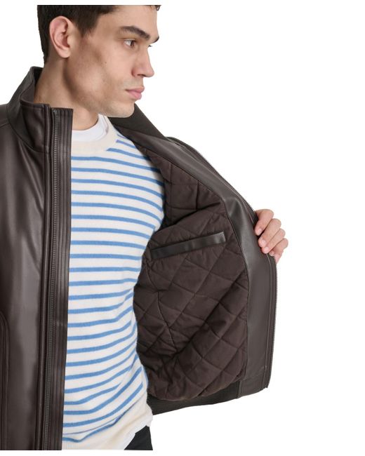 DKNY Smooth Faux-leather Bomber Jacket in Brown for Men | Lyst