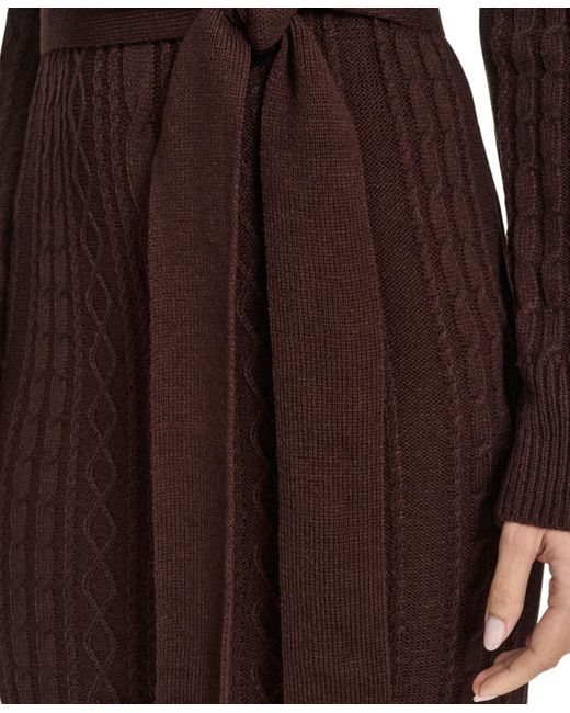 Jessica Howard Long Sleeve Mock Neck Belted Midi Sweater Dress in Brown ...