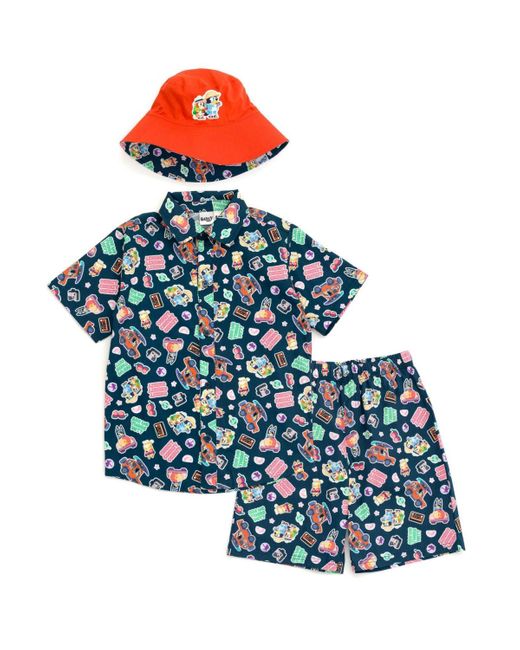 Bluey Toddler Boys Button Down Shirt Shorts And Bucket Sun Hat 3 Piece ...
