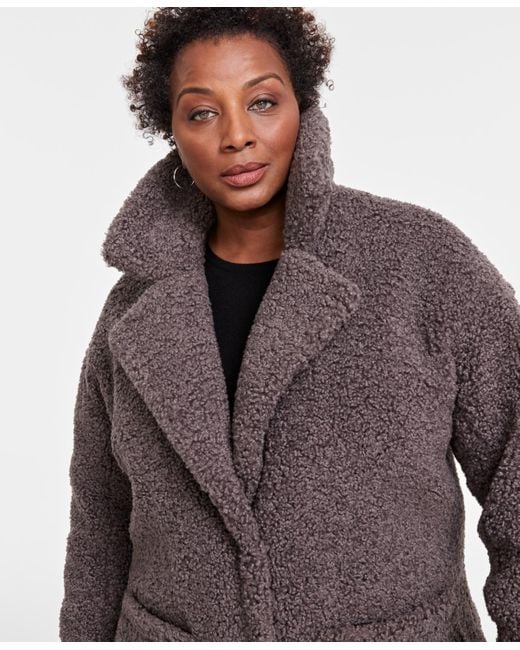 BCBGMAXAZRIA Plus Size Notched-collar Teddy Coat in Brown | Lyst