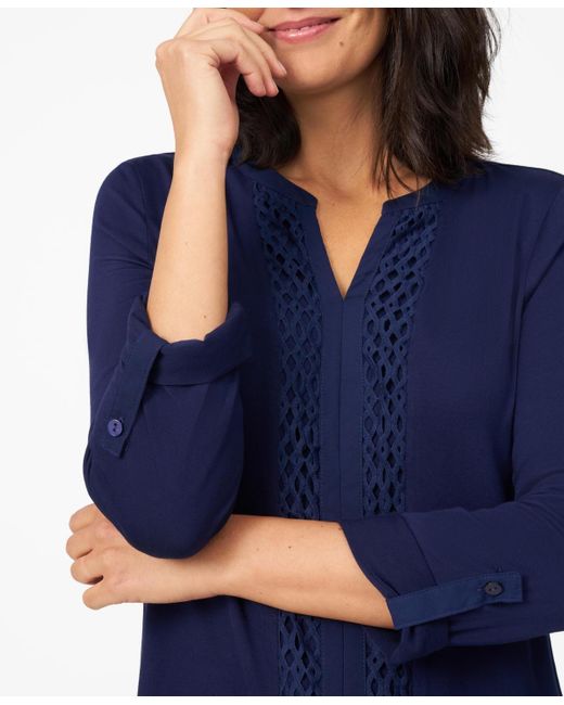 Cable & Gauge Lace Trim Henley Top in Blue | Lyst