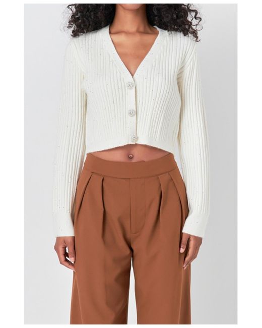 Endless Rose Sequins Crop Cardigan in White | Lyst