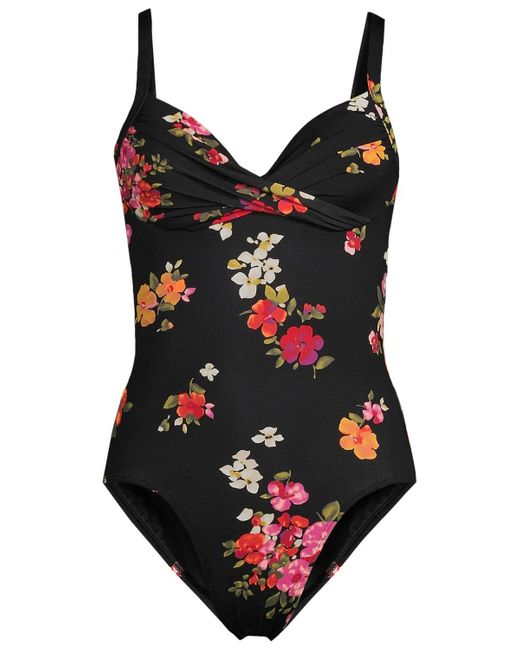 Lands' End Sculpting Suit Draped One Piece Swimsuit in Black | Lyst