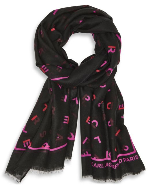 KARL LAGERFELD Scattered Letters Neck Wrap in Black | Lyst