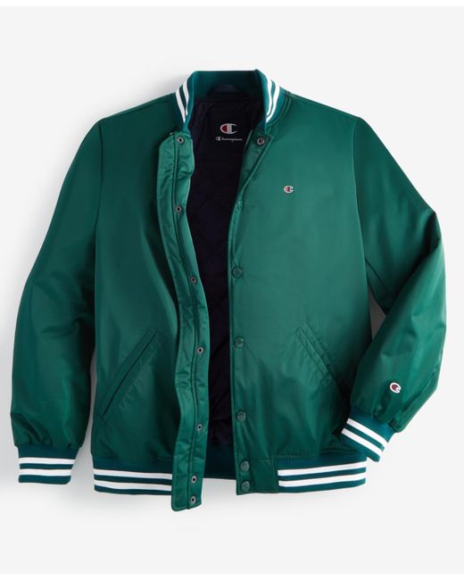 Champion Classic Logo Striped-trim Varsity Jacket in Green for Men | Lyst