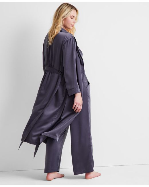 State Of Day Belted Shawl-collar Crepe De Chine Robe in Blue | Lyst
