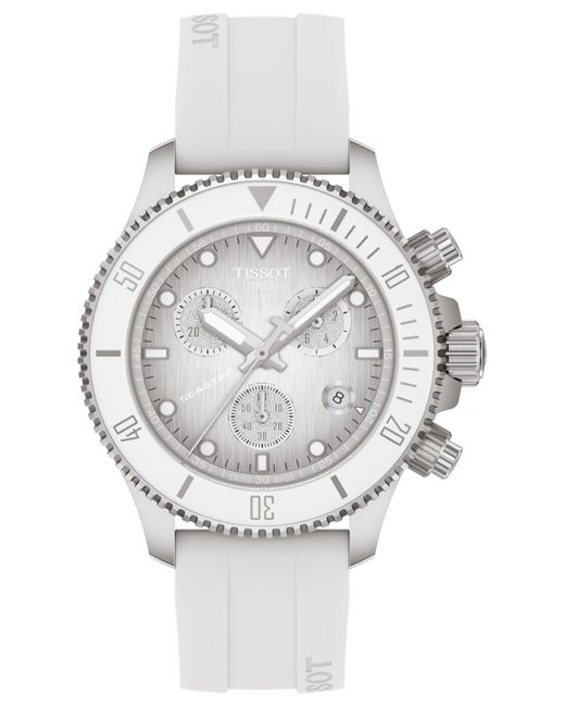 Tissot Swiss Chronograph Seastar 1000 White Rubber Strap Watch 38mm in ...