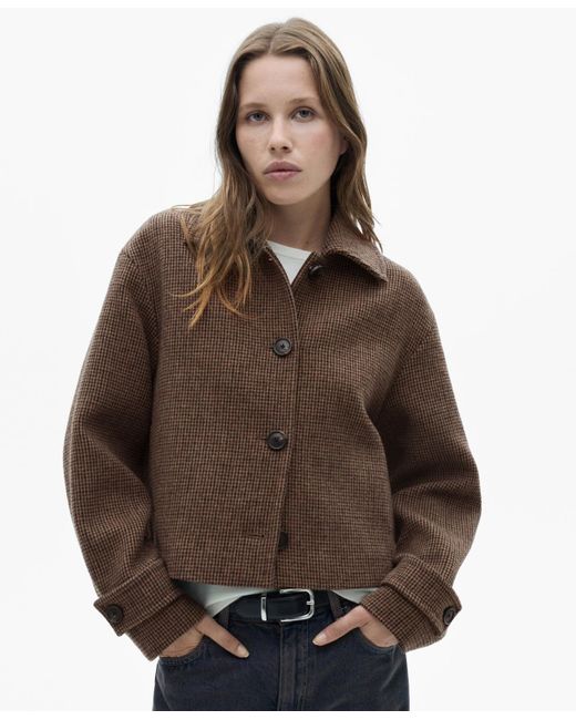 Mango Micro Houndstooth Wool Jacket in Brown | Lyst