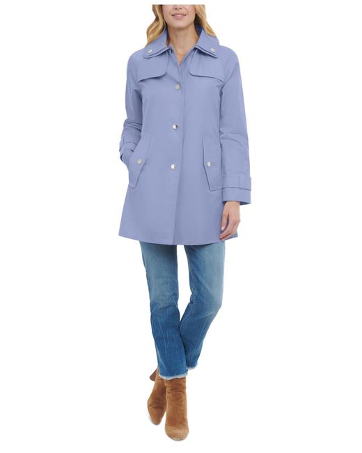 London Fog Single Breasted Hooded Raincoat In Blue Lyst