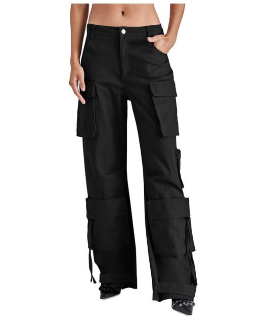 Steve Madden Duo High Rise Cotton Cargo Pants in Black | Lyst