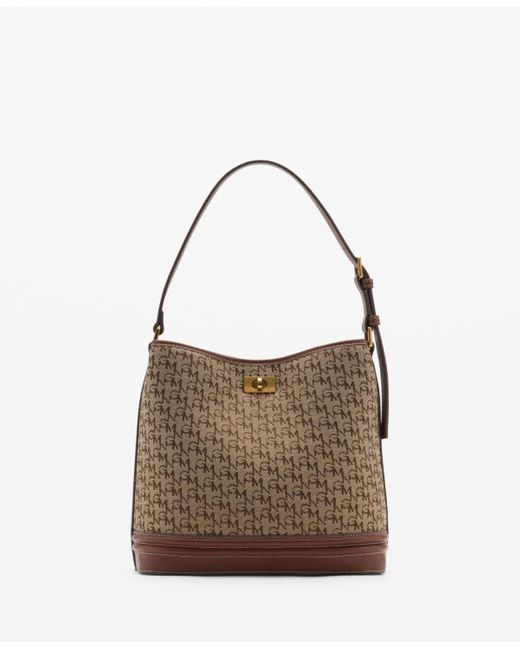 Mango Printed Logo Shopper Bag in Brown | Lyst