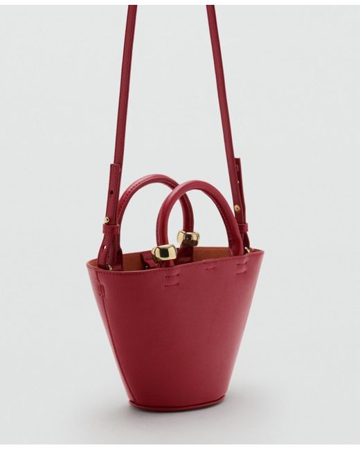 Mango Metallic Detail Mini Shopper Bag in Red | Lyst