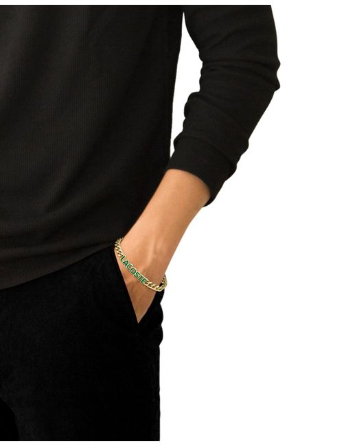 Lacoste Tone Green Logo Script Chain Bracelet in Metallic | Lyst