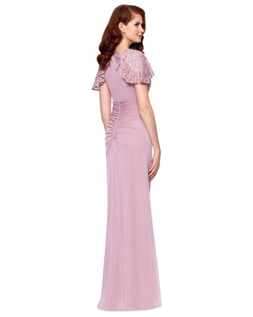 B & A by Betsy and Adam Betsy & Adam Draped Lace-sleeve Gown in Pink | Lyst