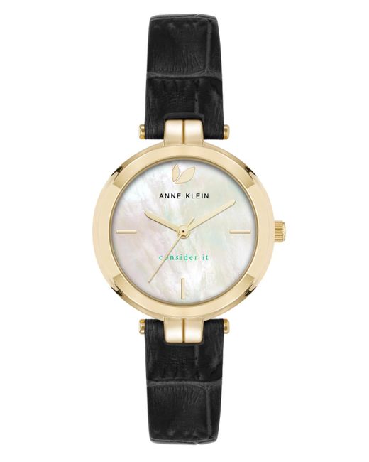 Anne Klein Quartz Consider It Black Leather And Gold-tone Alloy Metal ...