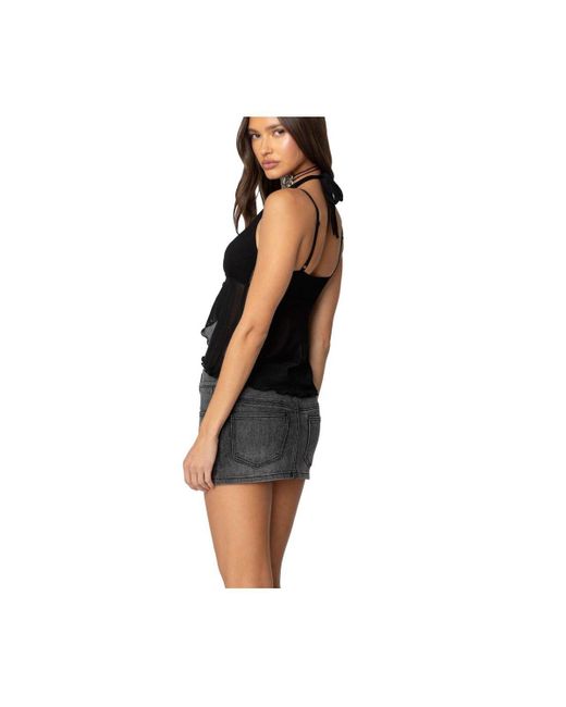 Edikted Mesh Split Front Bandeau Halter Top in Black | Lyst