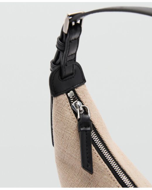 Mango Mini Oval Linen-blend Shoulder Bag in Black | Lyst