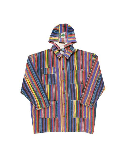 Cross Colours Stripe Hooded Barn Jacket in Blue for Men | Lyst