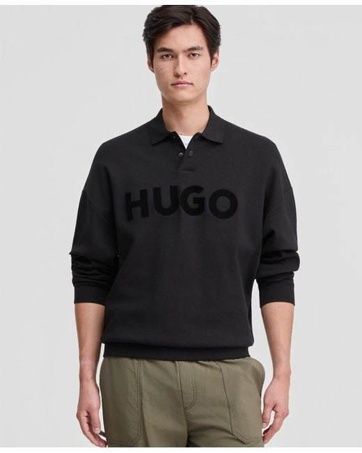 BOSS Hugo By Dimolox Long-sleeve Snap Placket Logo Polo Sweatshirt in ...